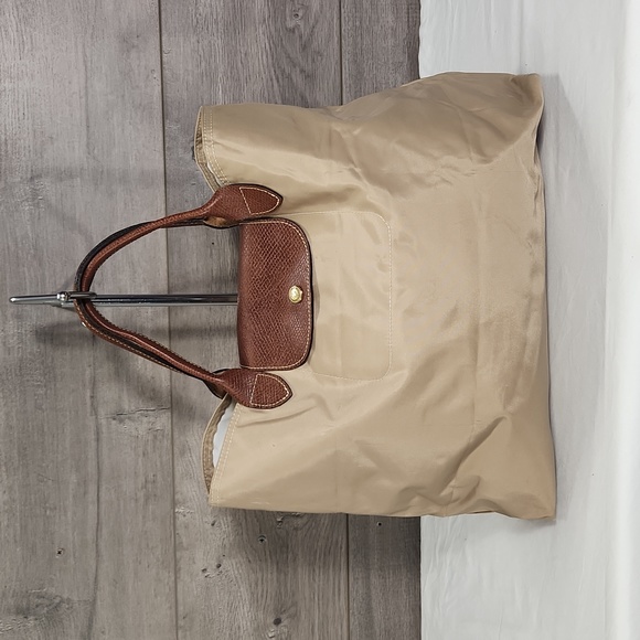 Longchamp | Bags | Longchamp Lepliage Khaki Brown Nylon Leather Tote Handbag | Poshmark